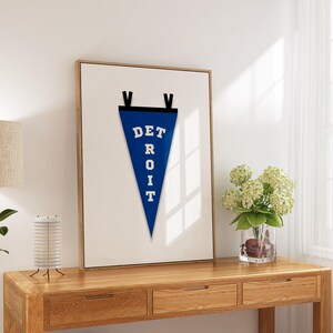 Vintage Detroit Pennant Print | Blue Michigan Wall Art (digital ...
