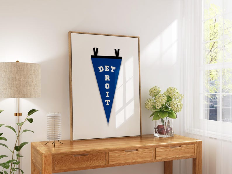 Vintage Detroit Pennant Print | Blue Michigan Wall Art (digital ...