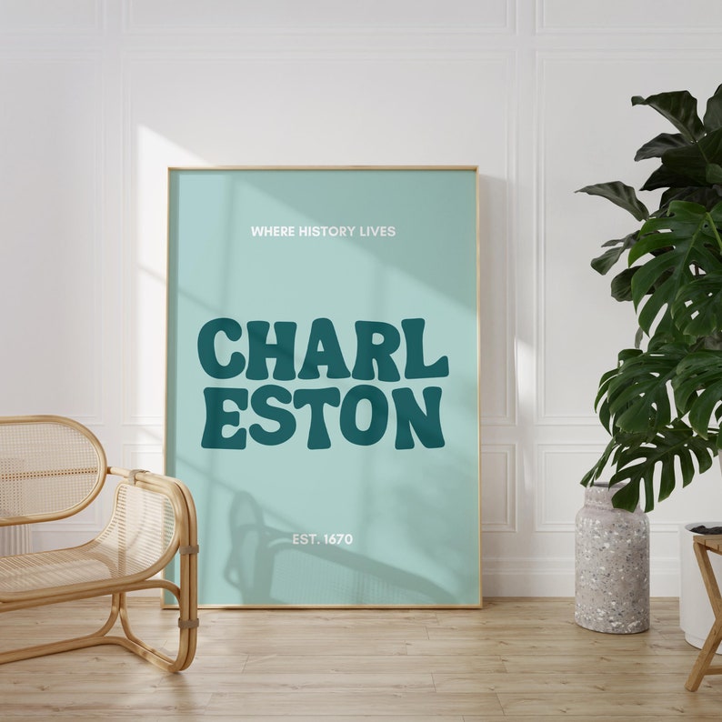 Charleston Typography Art Print | Teal South Carolina Wall Decor ...