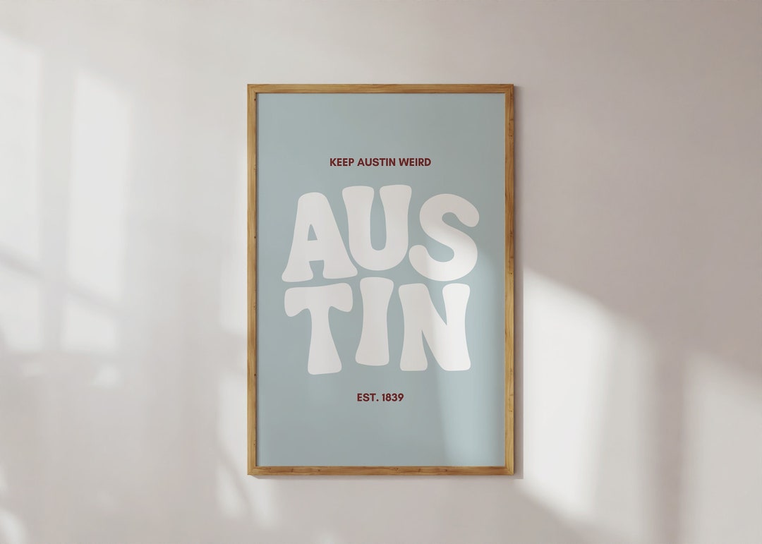 Austin Texas Typography Art Print | Texas Wall Art Blue | Austin ...