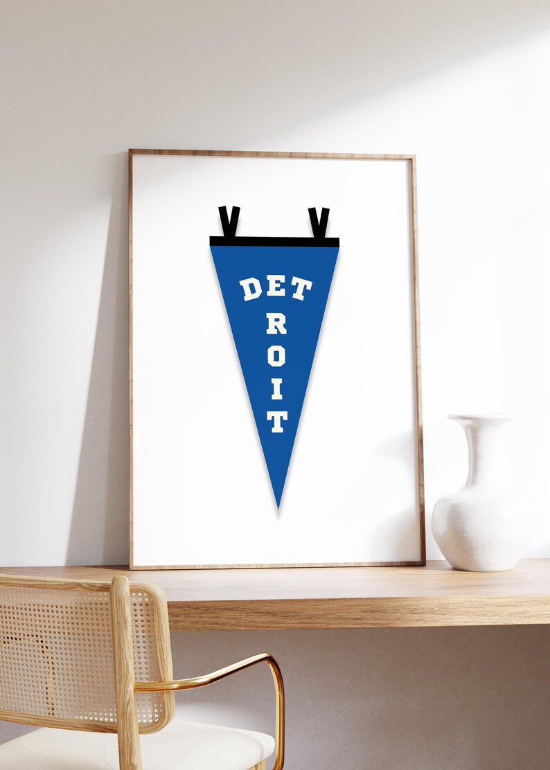 Vintage Detroit Pennant Print | Blue Michigan Wall Art (digital ...