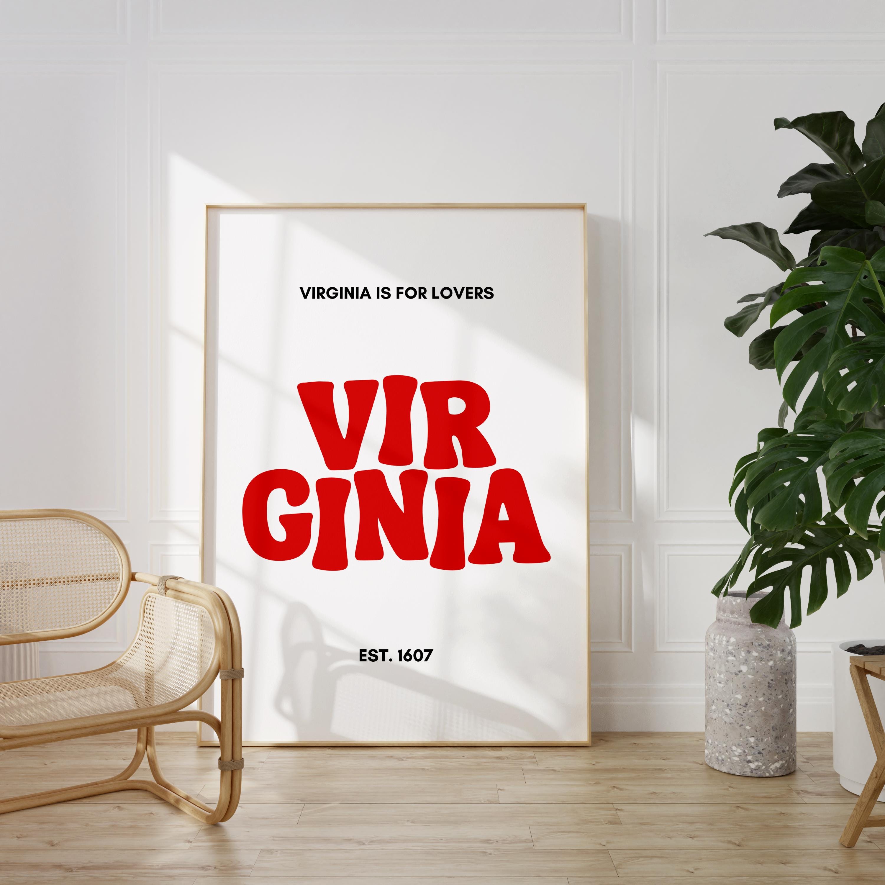 Virginia Typography Art Print | Virginia State Red Poster Print ...