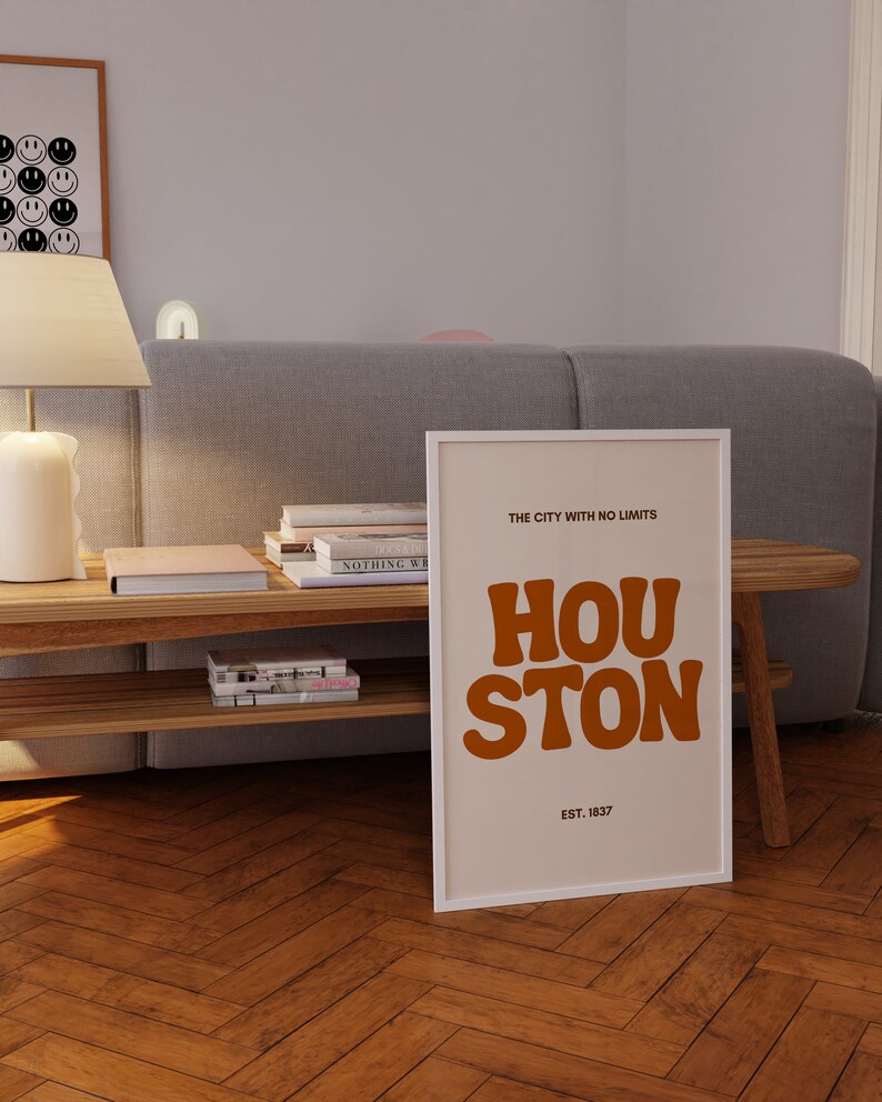 Houston Typography Art Print | Houston Texas Orange Wall Poster ...