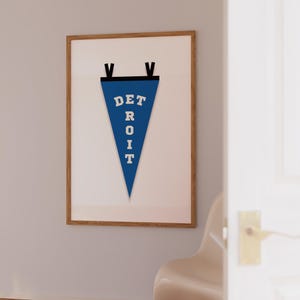 Vintage Detroit Pennant Print | Blue Michigan Wall Art (digital ...