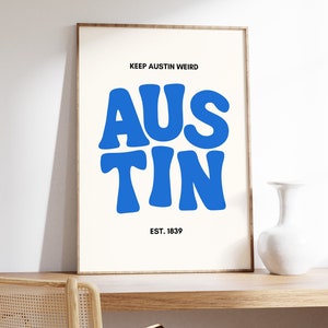 Austin Typography Art Print | Austin Texas Wall Art Blue | Austin Texas ...