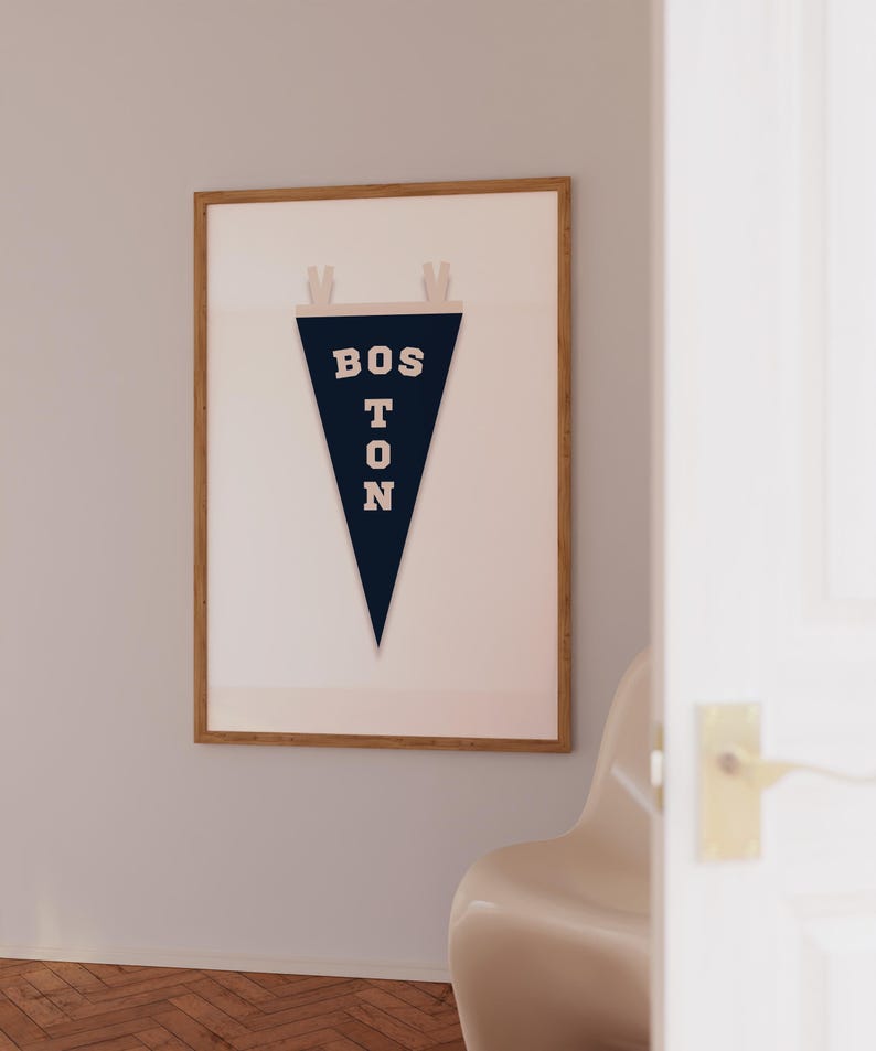 Vintage Boston Pennant Art Print | Massachusetts Wall Decor (digital ...