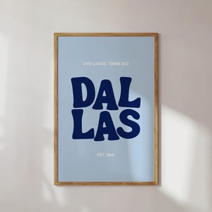 Dallas Texas Typography Art Print | Blue City Wall Decor (digital ...