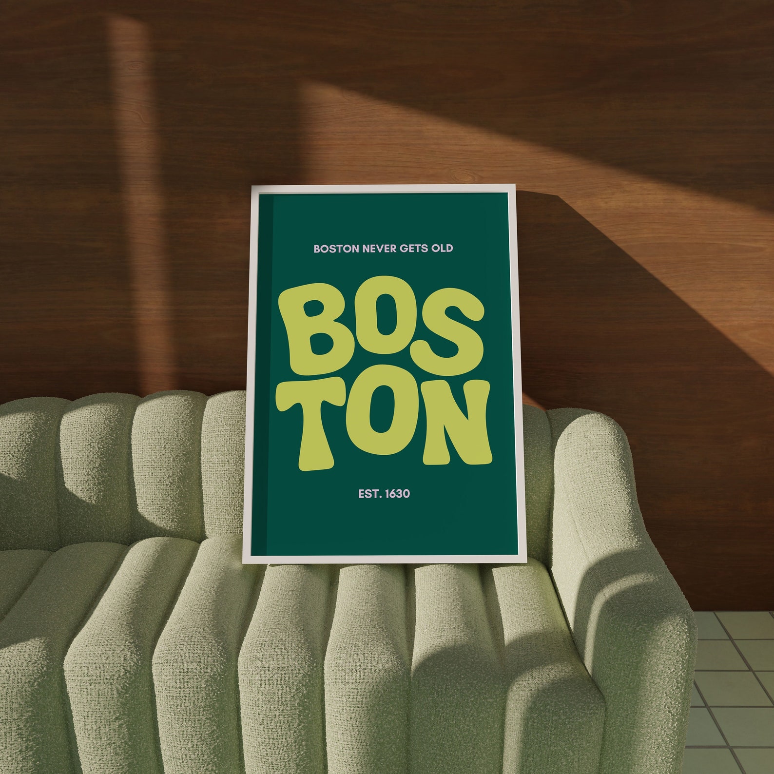 Boston Typography Art Print | Green Massachusetts City Wall Art ...