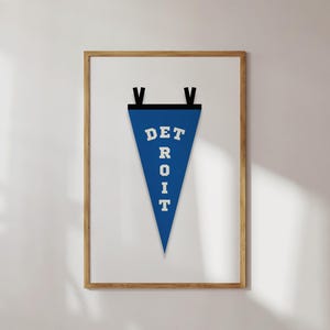 Vintage Detroit Pennant Print | Blue Michigan Wall Art (digital ...