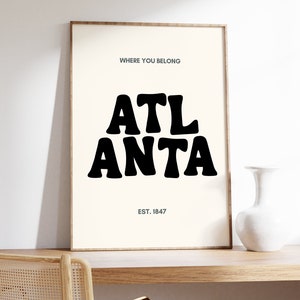 Atlanta Typography Art Print | ATL Georgia Black Wall Art | Apartment ...
