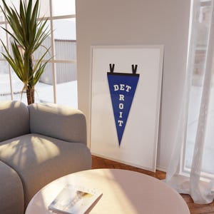 Vintage Detroit Pennant Print | Blue Michigan Wall Art (digital ...
