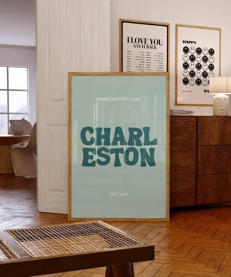 Charleston Typography Art Print | Teal South Carolina Wall Decor ...
