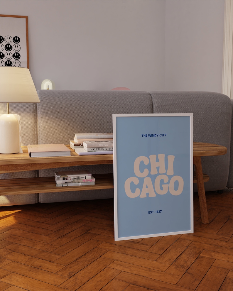 Chicago Typography Art Print | Chi-town Blue Wall Art | Chicago ...