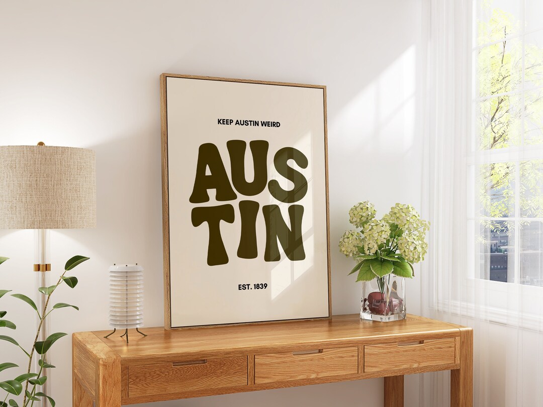 Austin Typography Art Print | Austin Texas Wall Art Olive Green ...