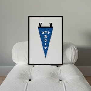 Vintage Detroit Pennant Print | Blue Michigan Wall Art (digital ...