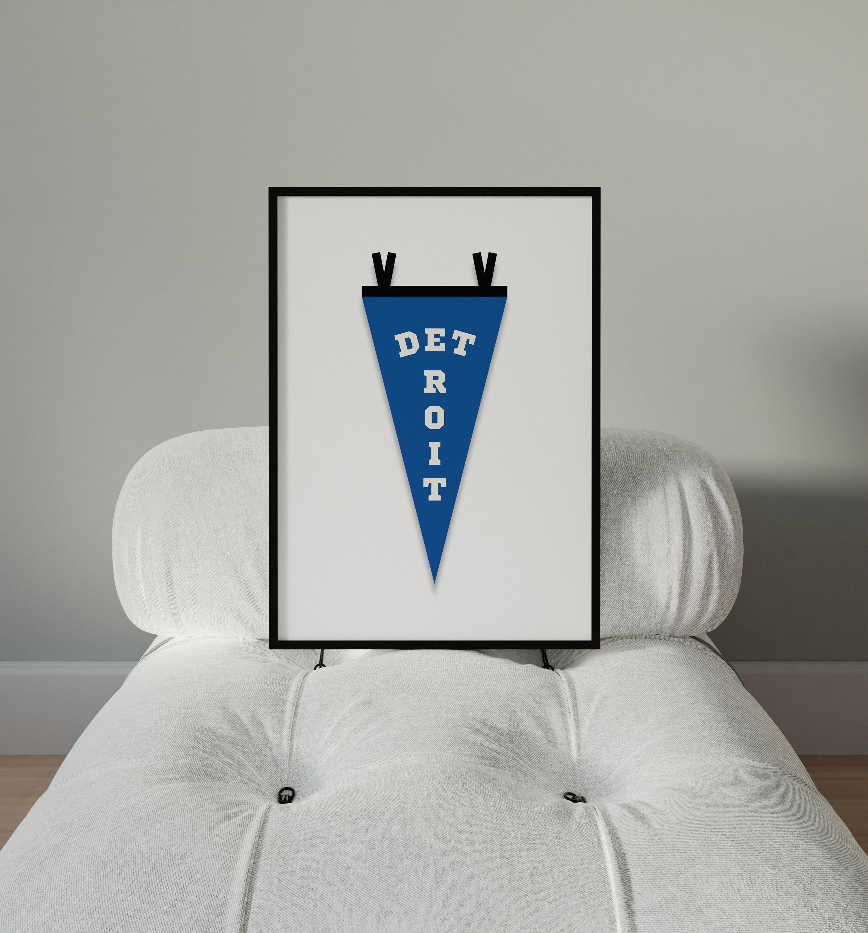 Vintage Detroit Pennant Print | Blue Michigan Wall Art (digital ...