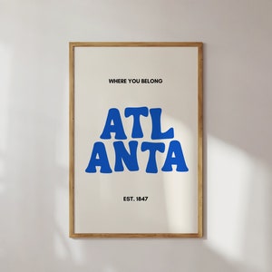 Atlanta Typography Art Print | ATL Georgia Blue Wall Art | Apartment ...