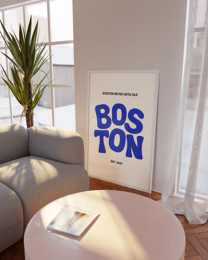 Boston Typography Art Print Boston Wall Art Blue Massachusetts City Art ...