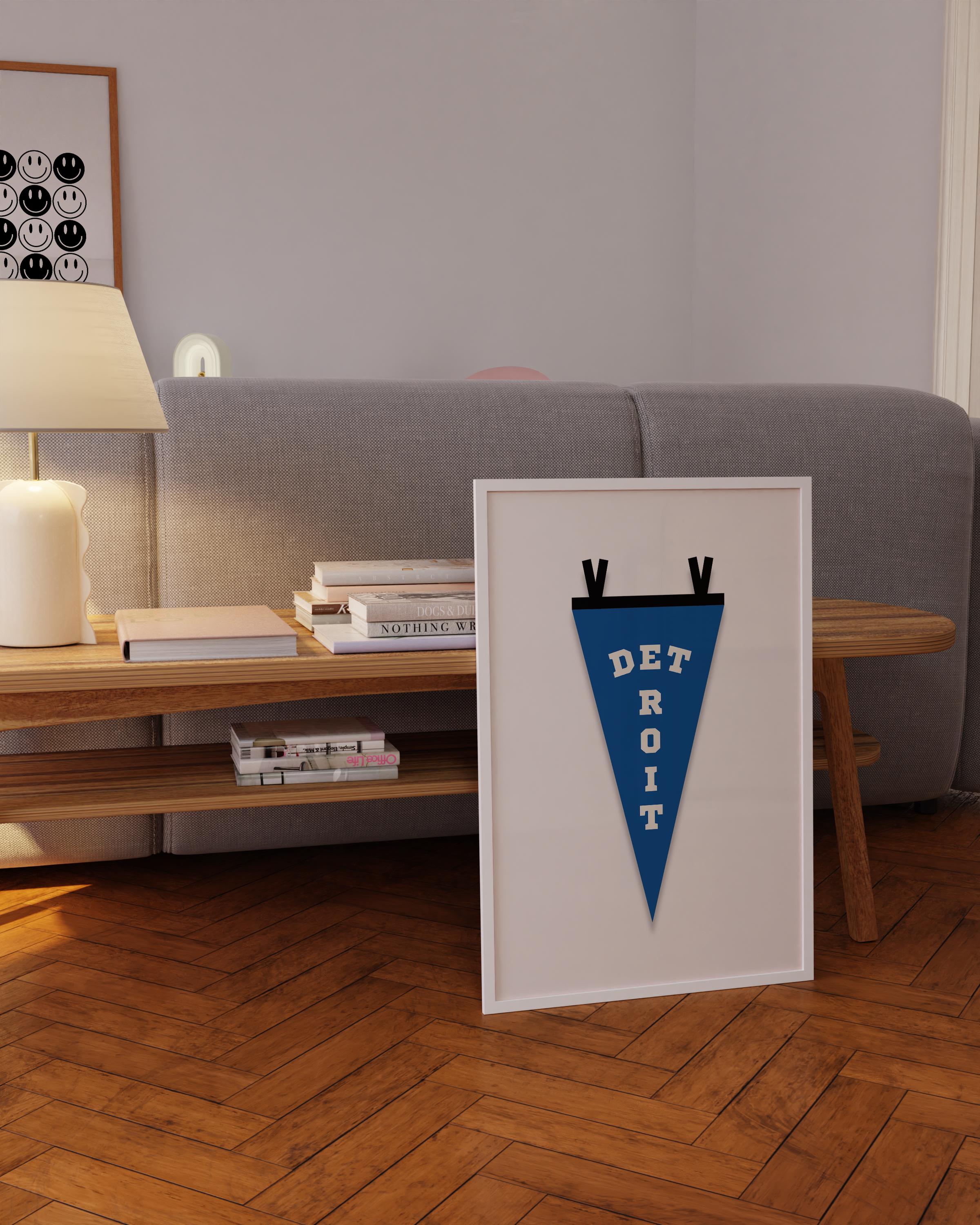 Vintage Detroit Pennant Print | Blue Michigan Wall Art (digital ...