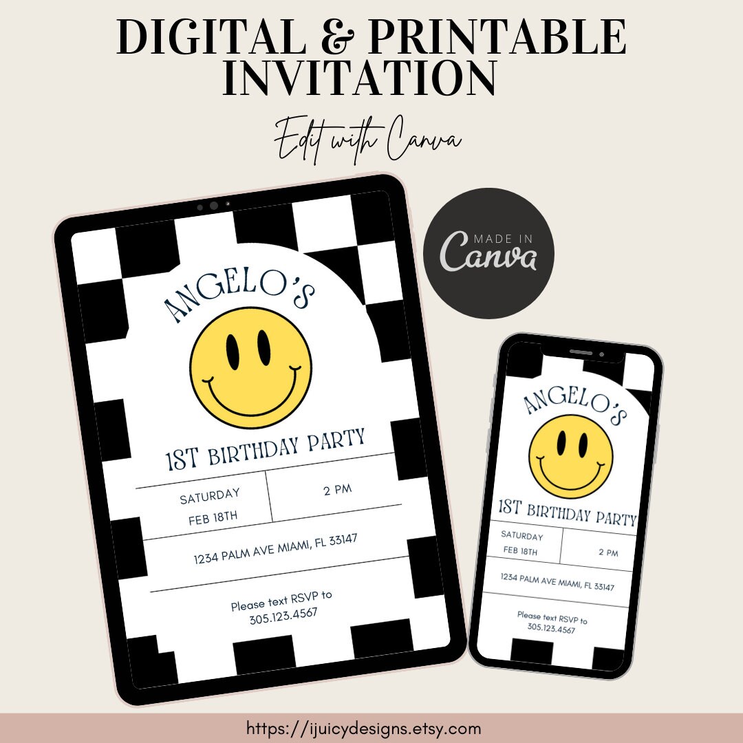 Digital SMILE BIRTHDAY INVITATION | Birthday Party | Digital Invitation ...