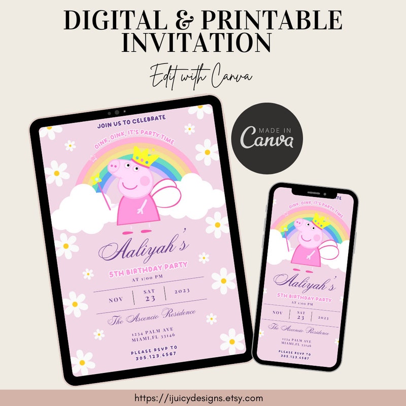 Peppa the Pig Invitations - Etsy