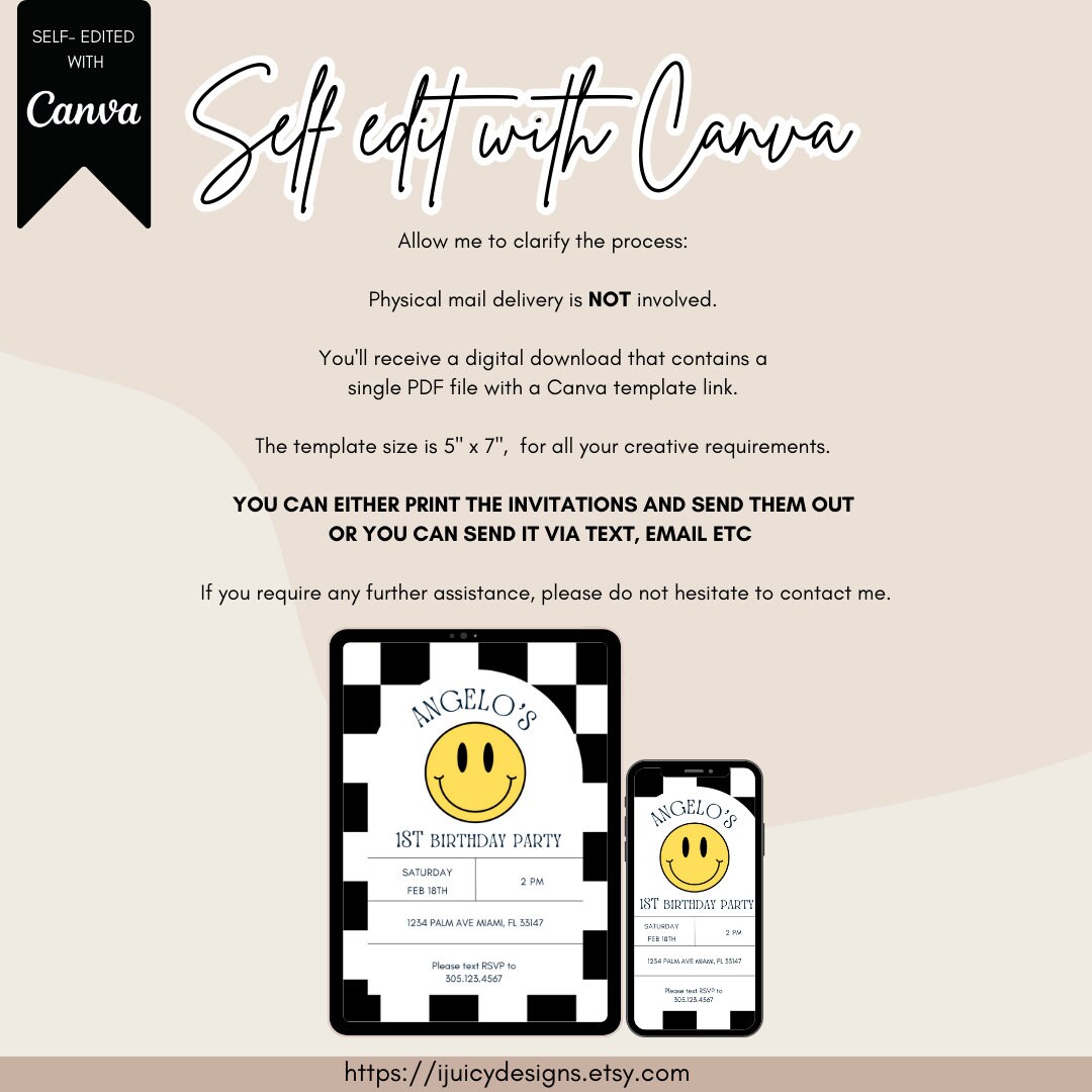 Digital SMILE BIRTHDAY INVITATION | Birthday Party | Digital Invitation ...