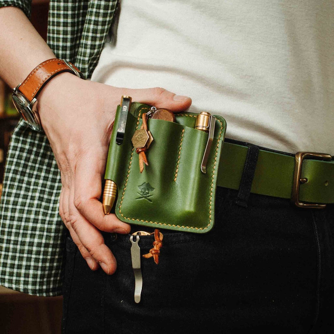 Leather EDC Belt Organizer in Green First Mate V2, EDC Pouch, Swiss ...