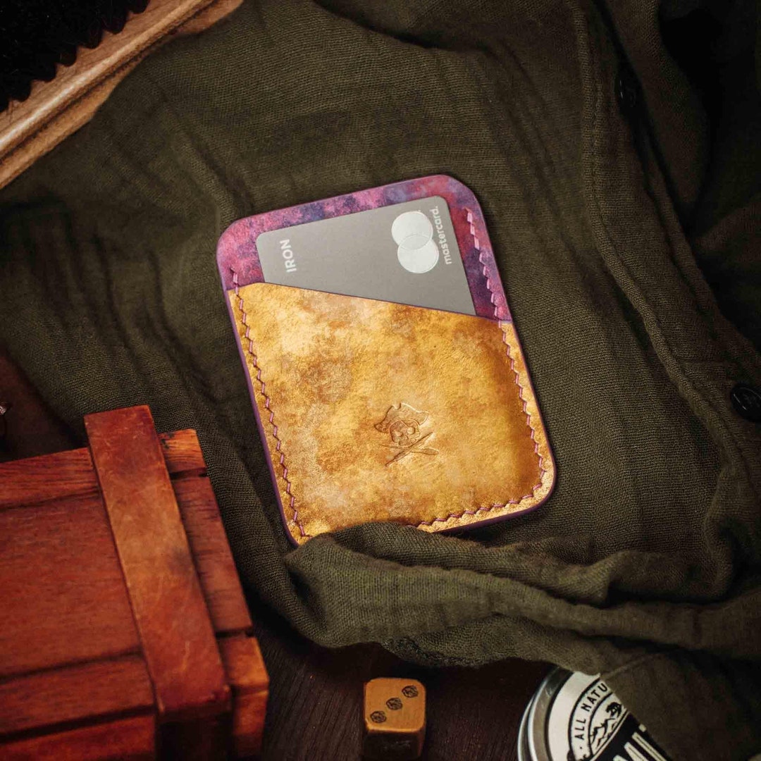 Minimalist Leather Wallet in Brass & Amethyst Boatswain V3, Mens Wallet ...