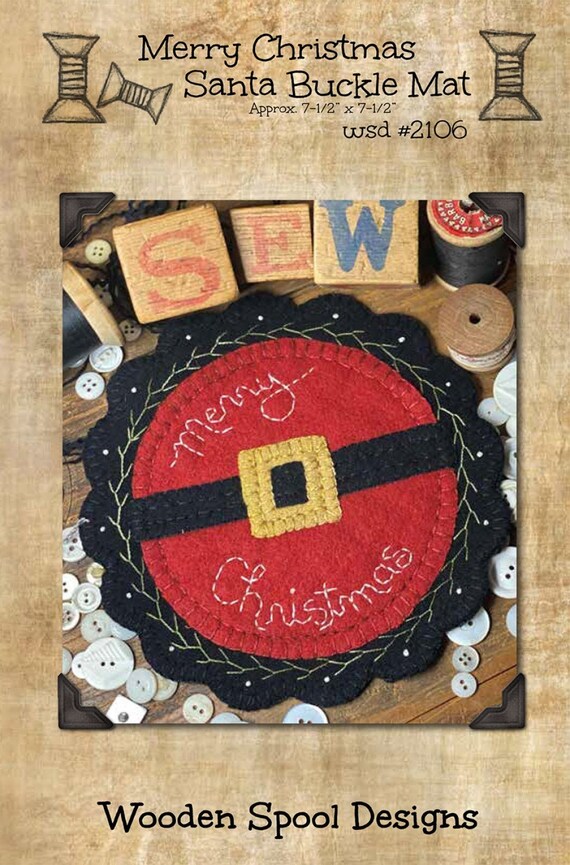 Wool Applique Pattern Merry Christmas Santa Buckle Mat by - Etsy