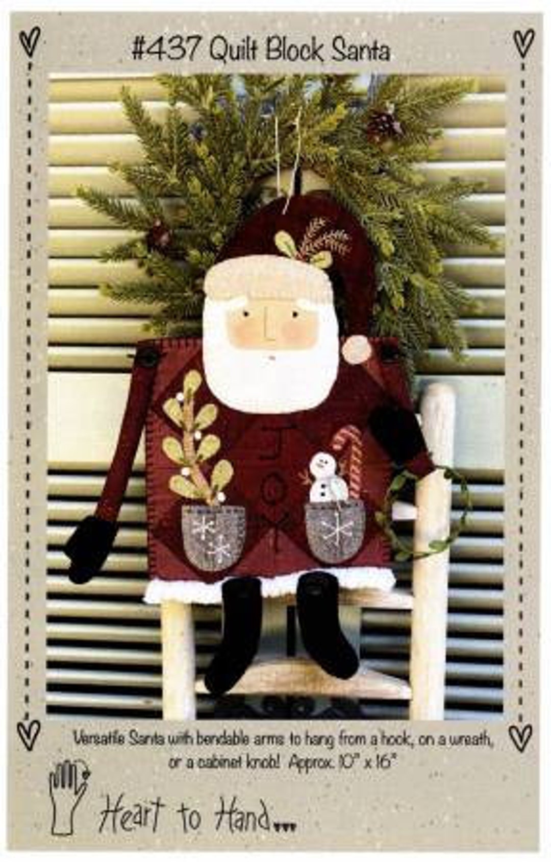 Wool Applique Quilt Block Santa Pattern 437 by Kathi Campbell for Heart ...