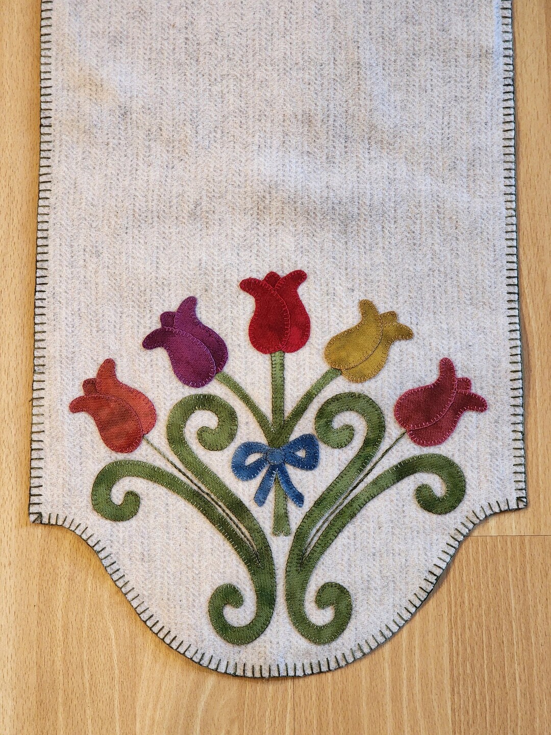 Hand Dyed Wool Tulip Table/buffet Runner Sample Hand Made Store Sample ...