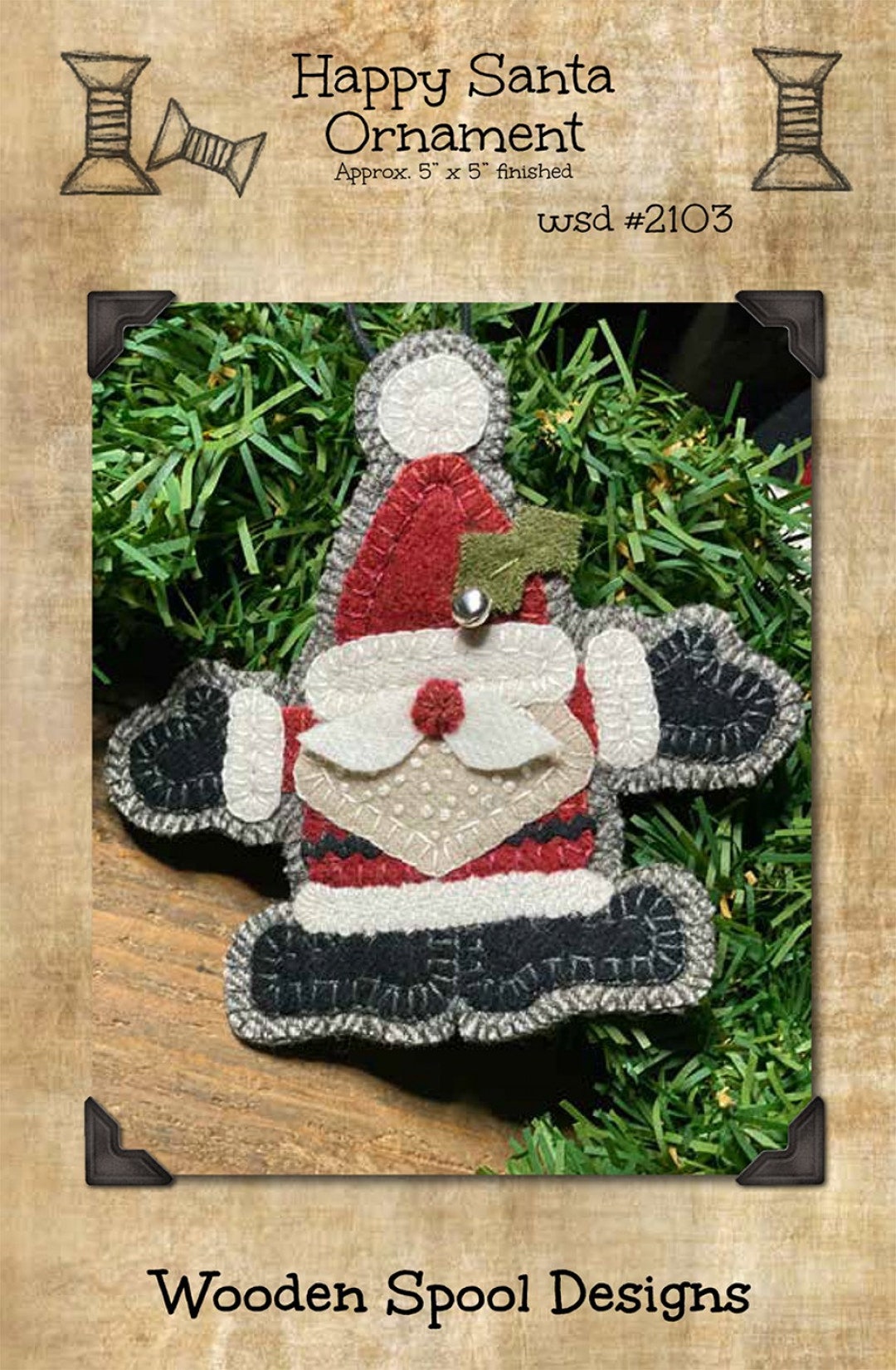 Wool Applique Pattern Happy Santa Ornament by Wooden Spool Designs - Etsy