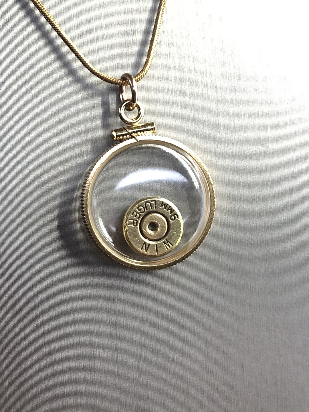 9mm Bullet Necklace, Back to Back View Locket, 14k Gold Filled One Side ...