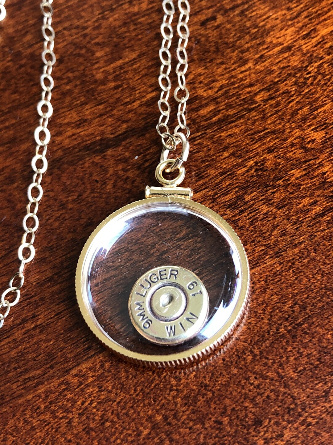 9mm Bullet Necklace, Back to Back View Locket, 14k Gold Filled Locket ...