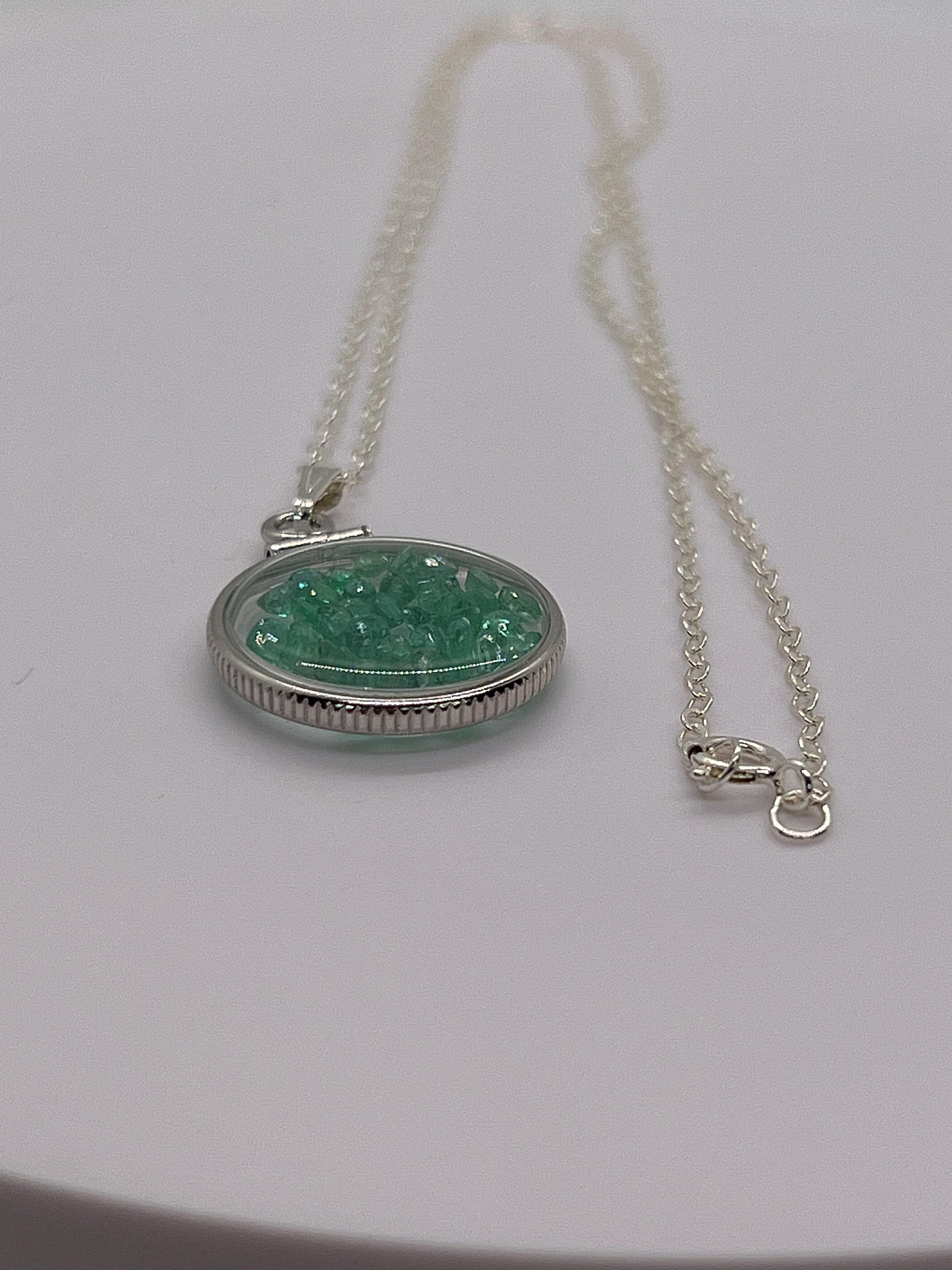 Handmade Dime Size Sterling Silver Emerald Shaker Locket Lucite View ...