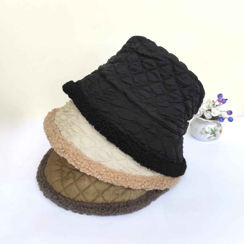 Fuzzy Sherpa Bucket Hat Womens, Black Winter Warm Fisherman Hats, 90s ...