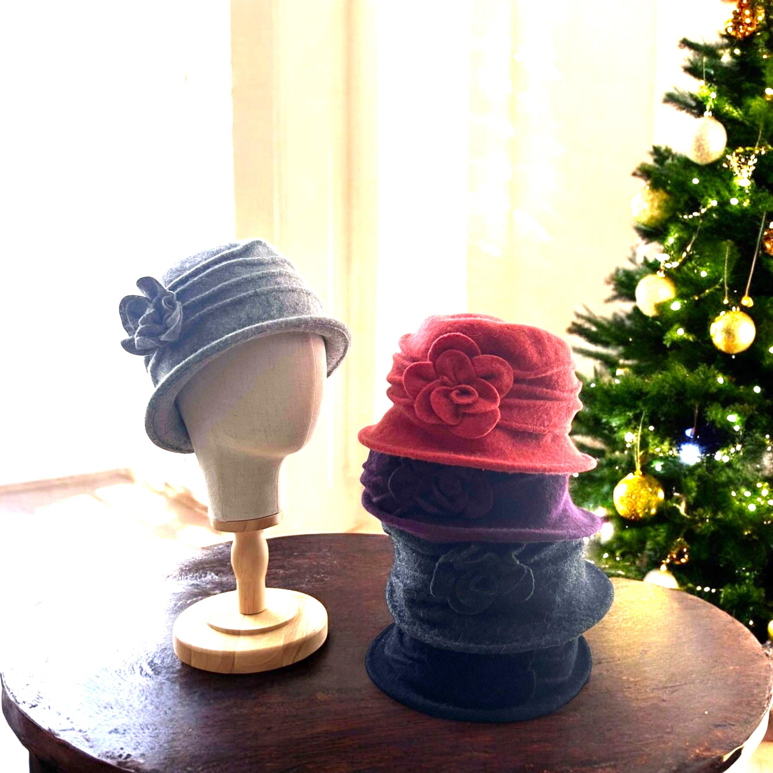 Retro Winter Cloche Hats With Flower Flapper Hat for Women - Wool Hats ...