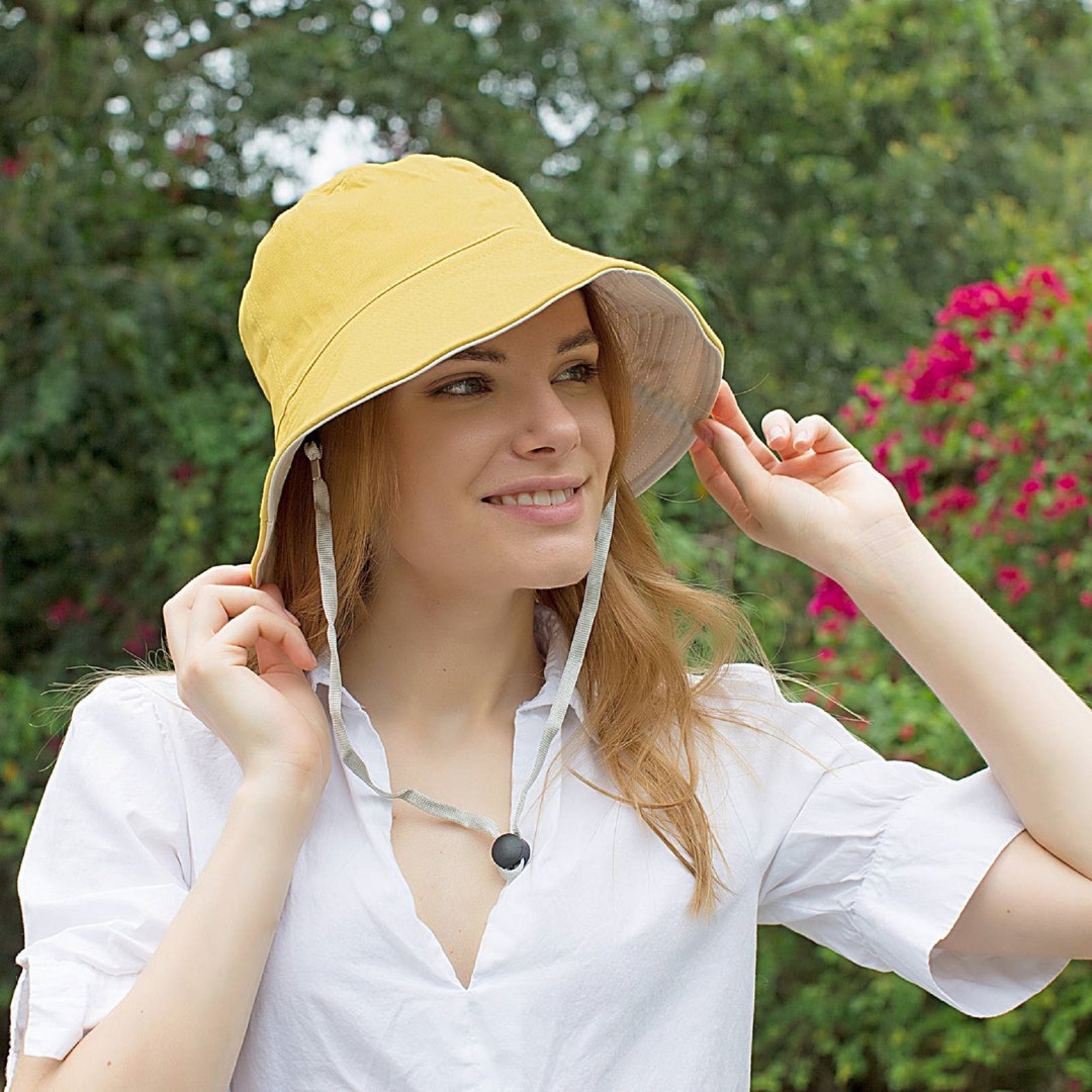 Yellow Bucket Hat for Women Cotton Sun Hat Panama Casual Everyday Sun ...