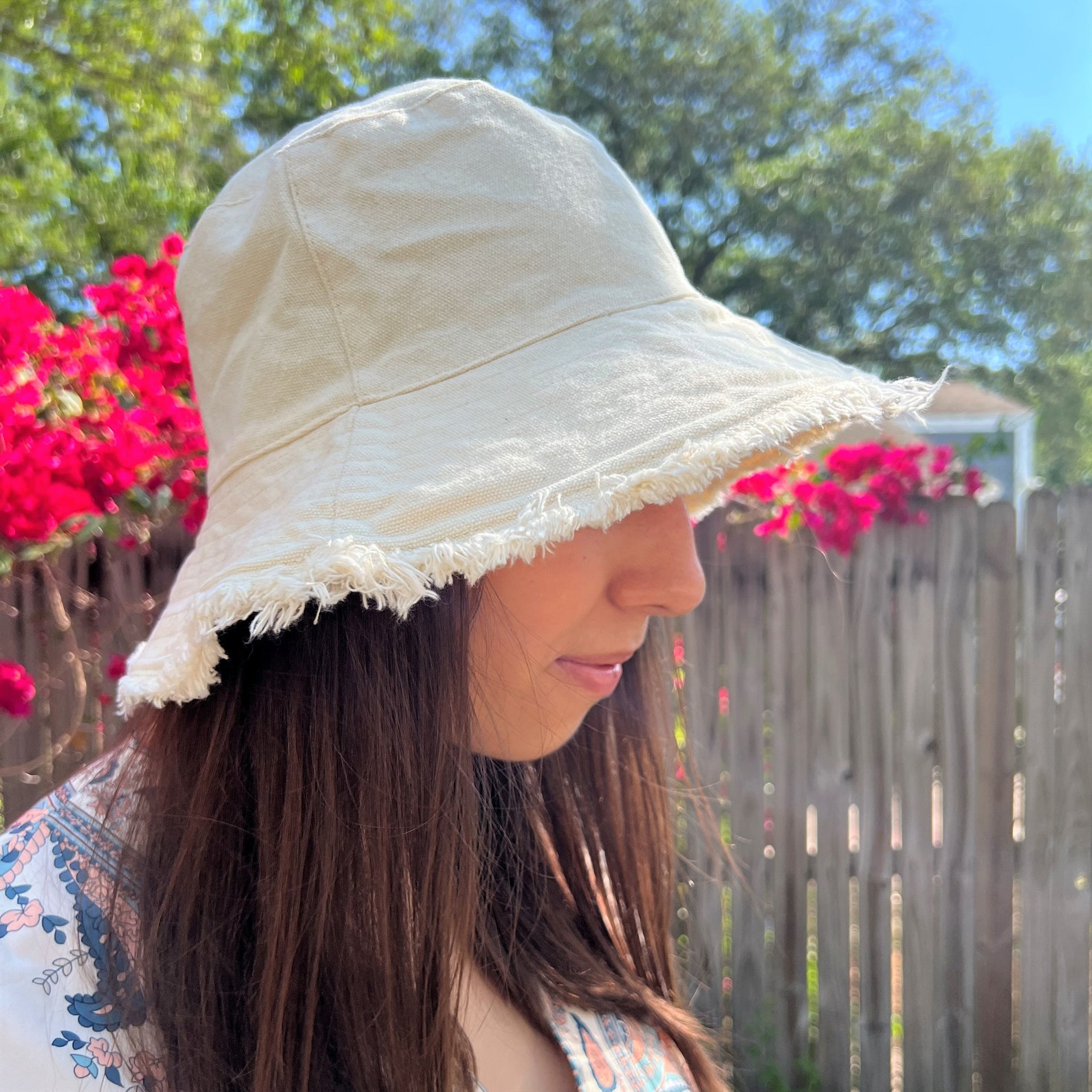 Sun Protection Distressed Bucket Hat, Canvas Hat Women, Frayed 100% ...