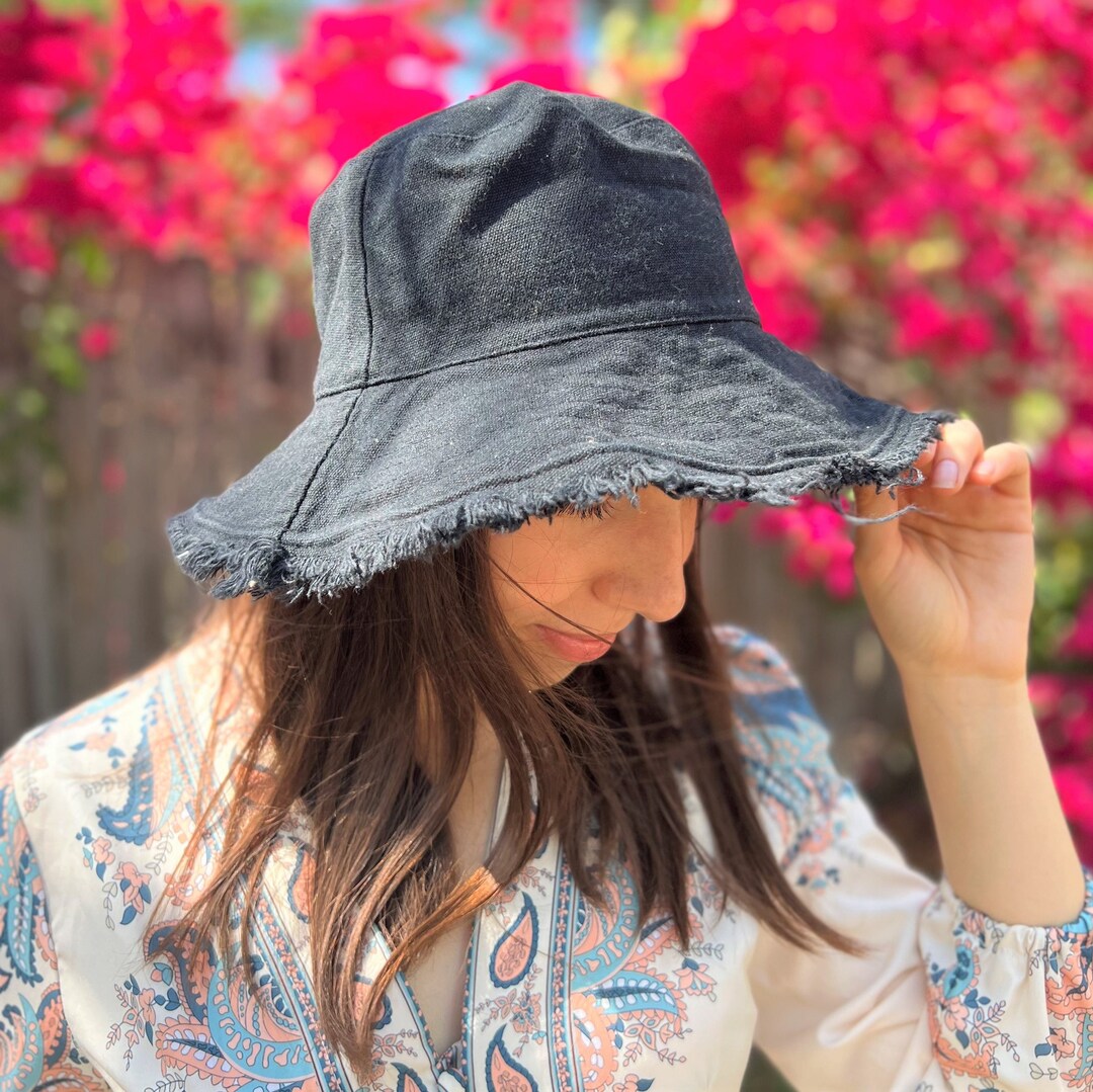 Sun Protection Distressed Bucket Hat, Canvas Hat Women, Frayed 100% ...