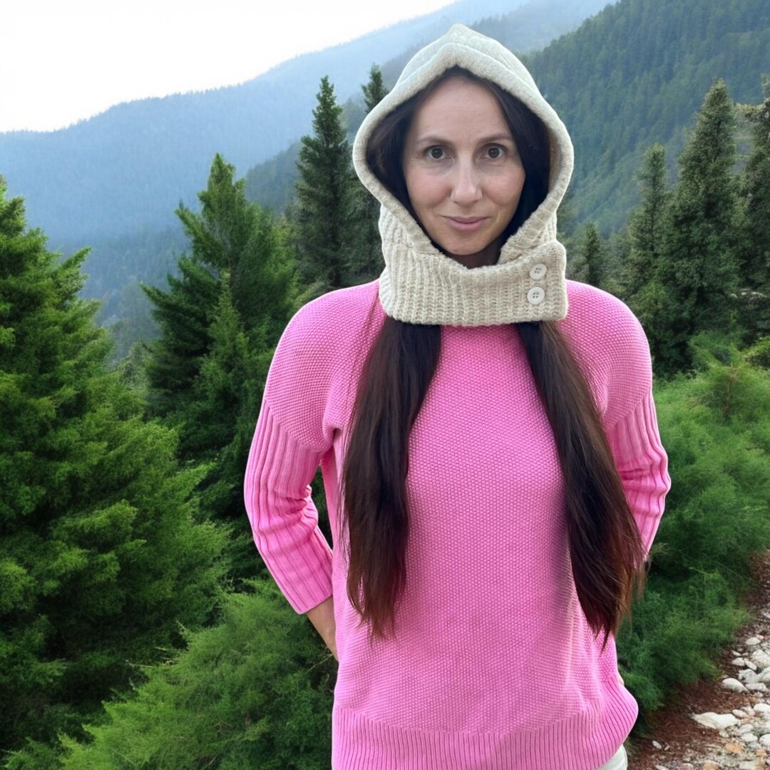 Sweater Knit Hooded Winter Balaclava Hat, Winter Hood Scarf, Chunky ...
