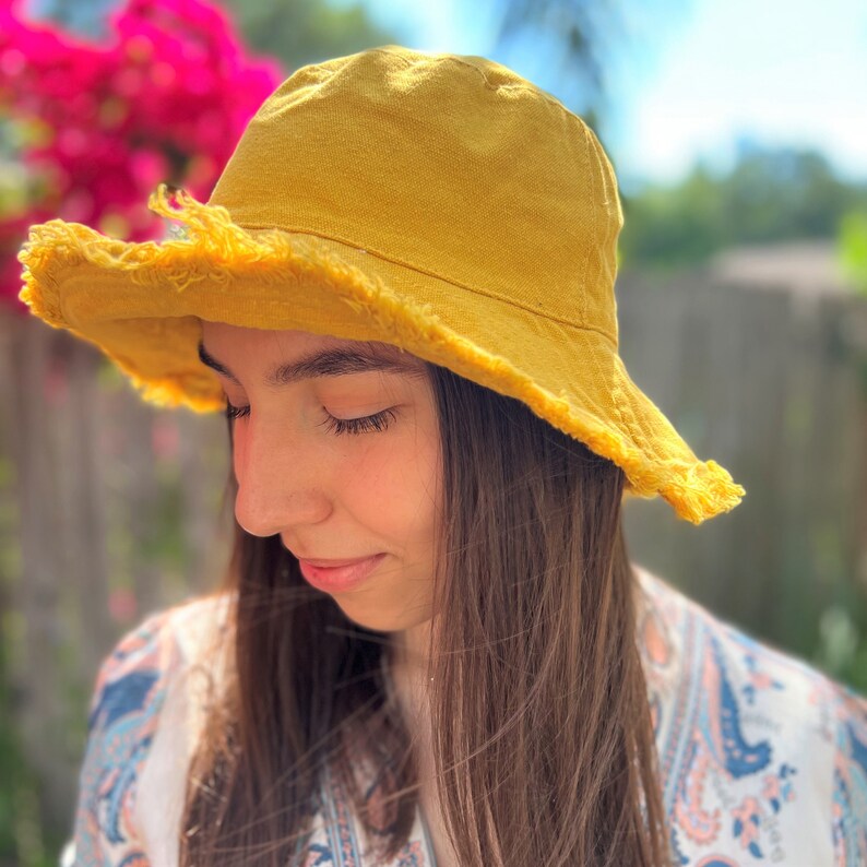 Sun Protection Distressed Bucket Hat, Canvas Hat Women, Frayed 100% ...