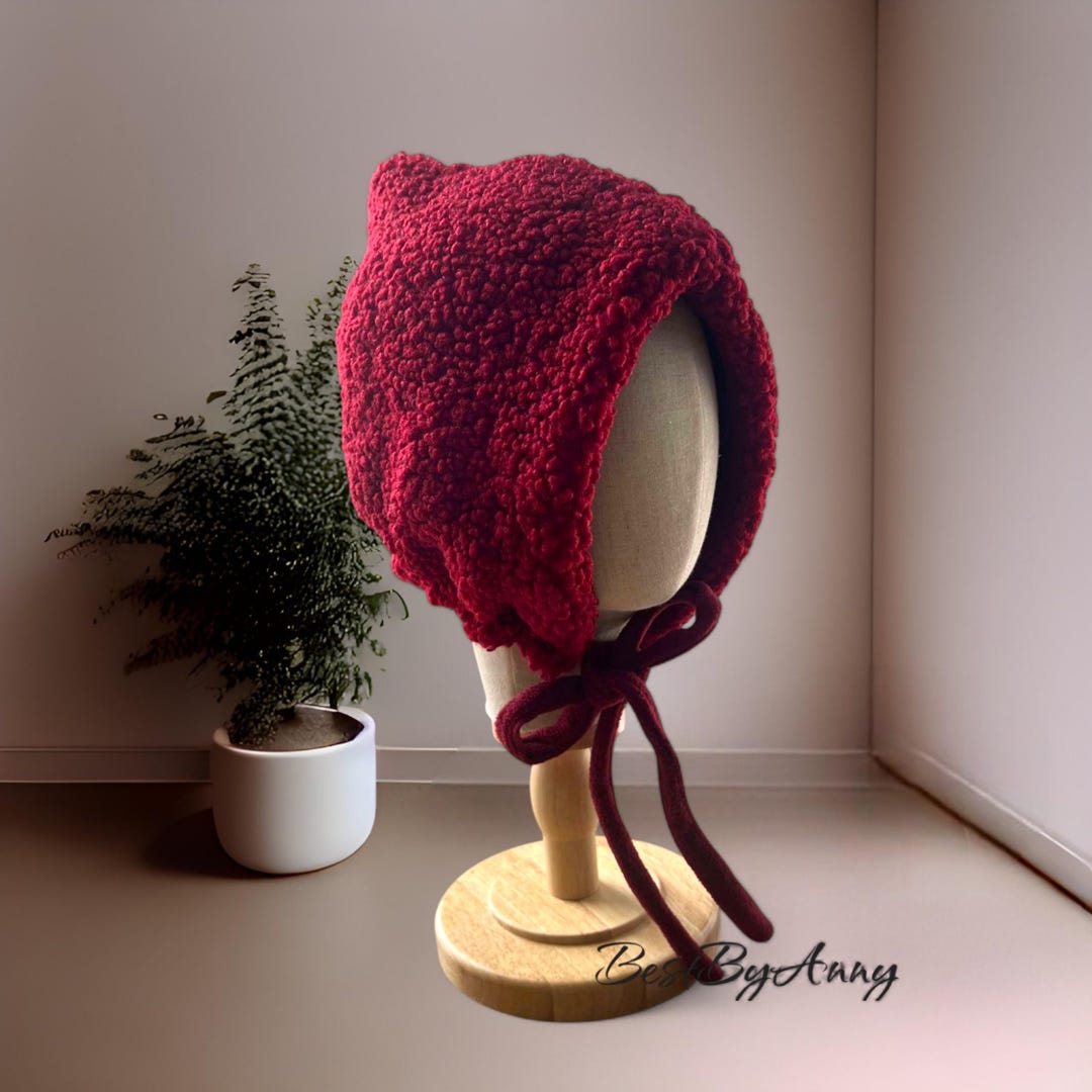 Extra Warm Wool Bonnet, Winter Adult Women Bonnet, Pointed Bonnet Pixie ...