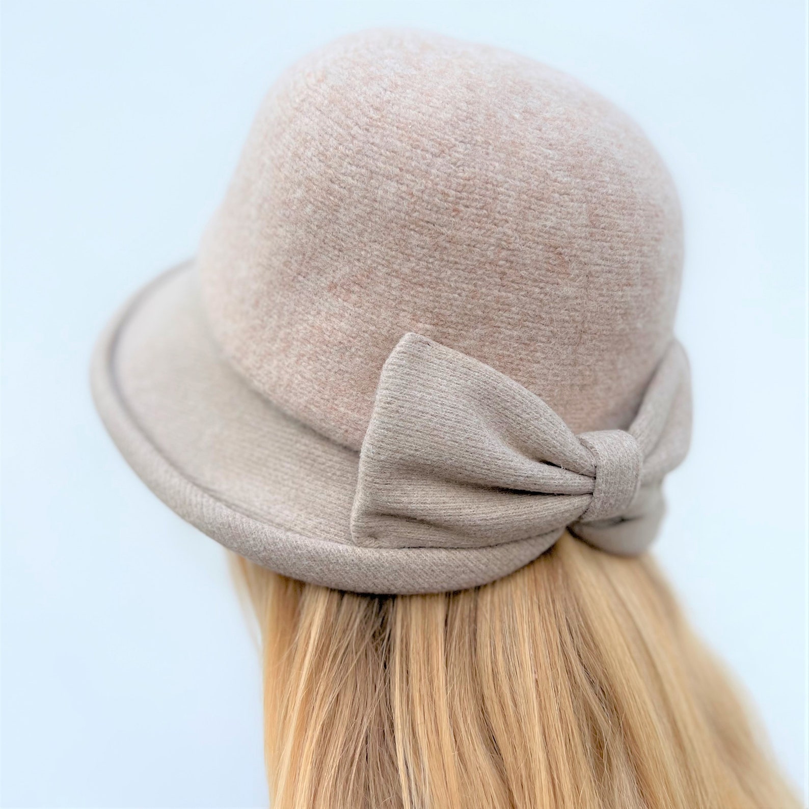 Women Cloche Hat With Cute Bow Wool Winter Cloche Black Hat - Etsy