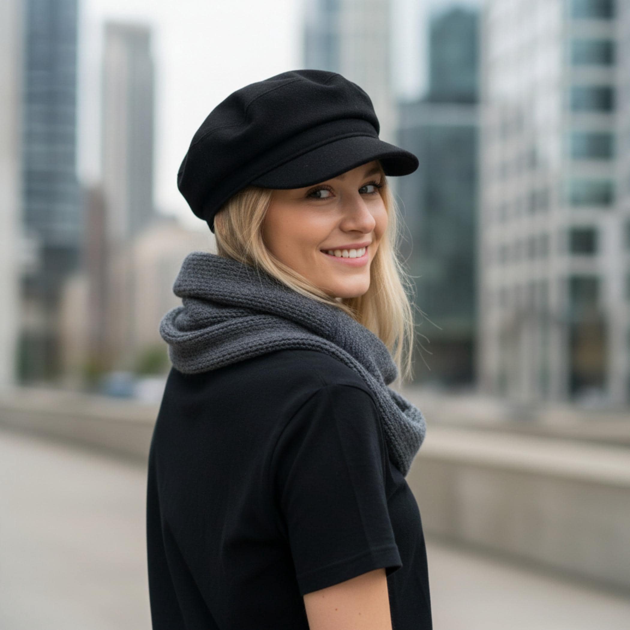 Womens Black Baker Boy Cap Newsboy Hat, Fall Winter Hat for Women, 100% ...