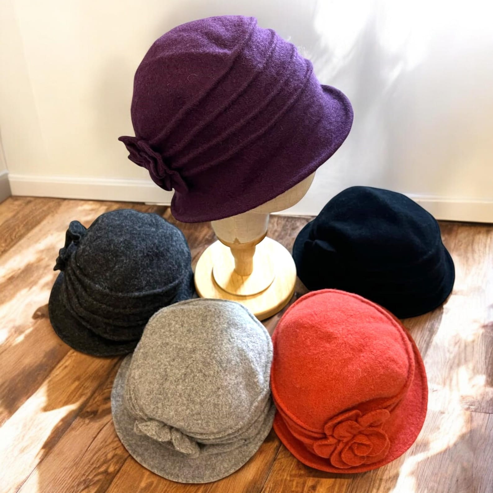 Retro Winter Cloche Hats With Flower Flapper Hat for Women - Wool Hats ...