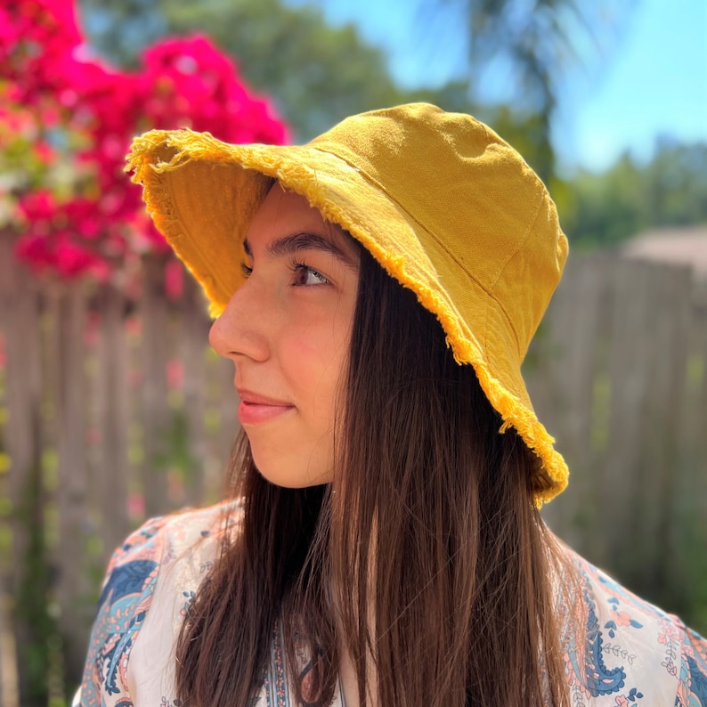 Sun Protection Distressed Bucket Hat, Canvas Hat Women, Frayed 100% ...