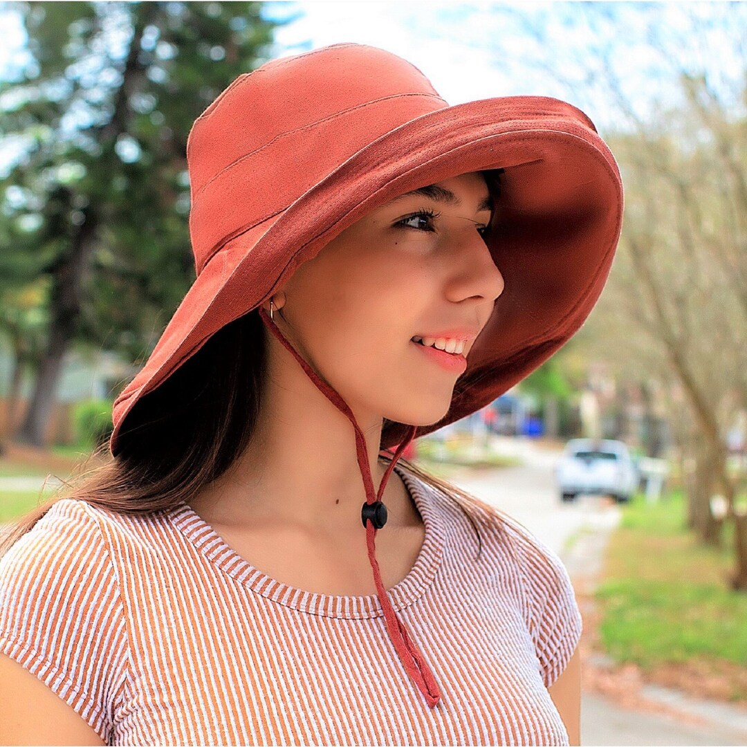 Red Sun Hat Wide Brim 5" Bucket Hat Summer Hat Women Beach 100% Cotton ...