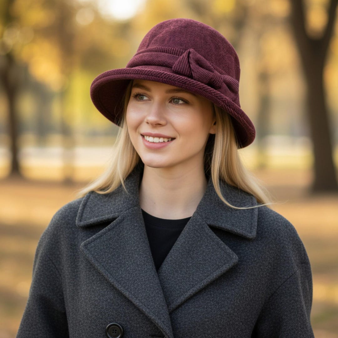 Womens Fall Winter Adjustable Bucket Hat Wool Cloche Bow Felt Hat ...
