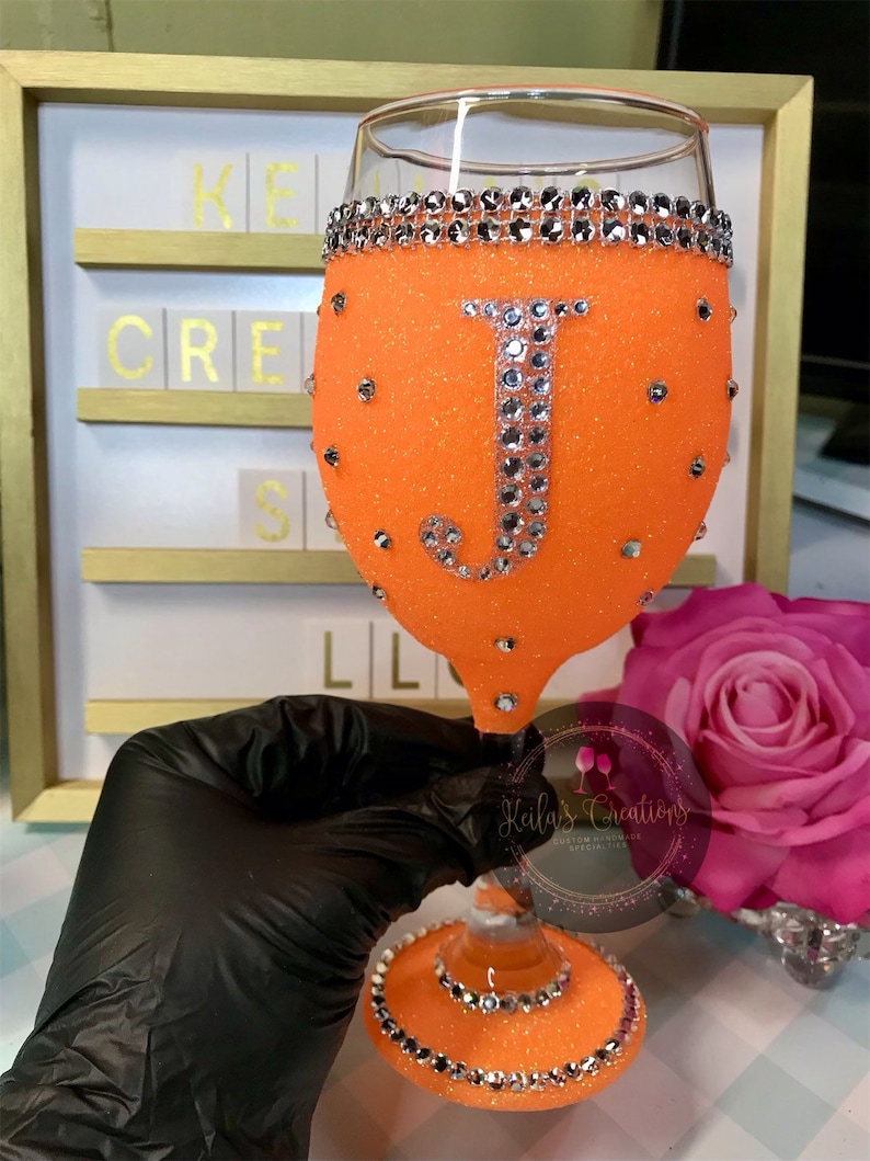 Keila's Original Rhinestone Monogram Wine Glass - Etsy